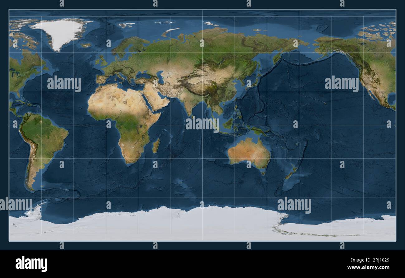 Satellite map of the world in the Compact Miller projection centered on ...