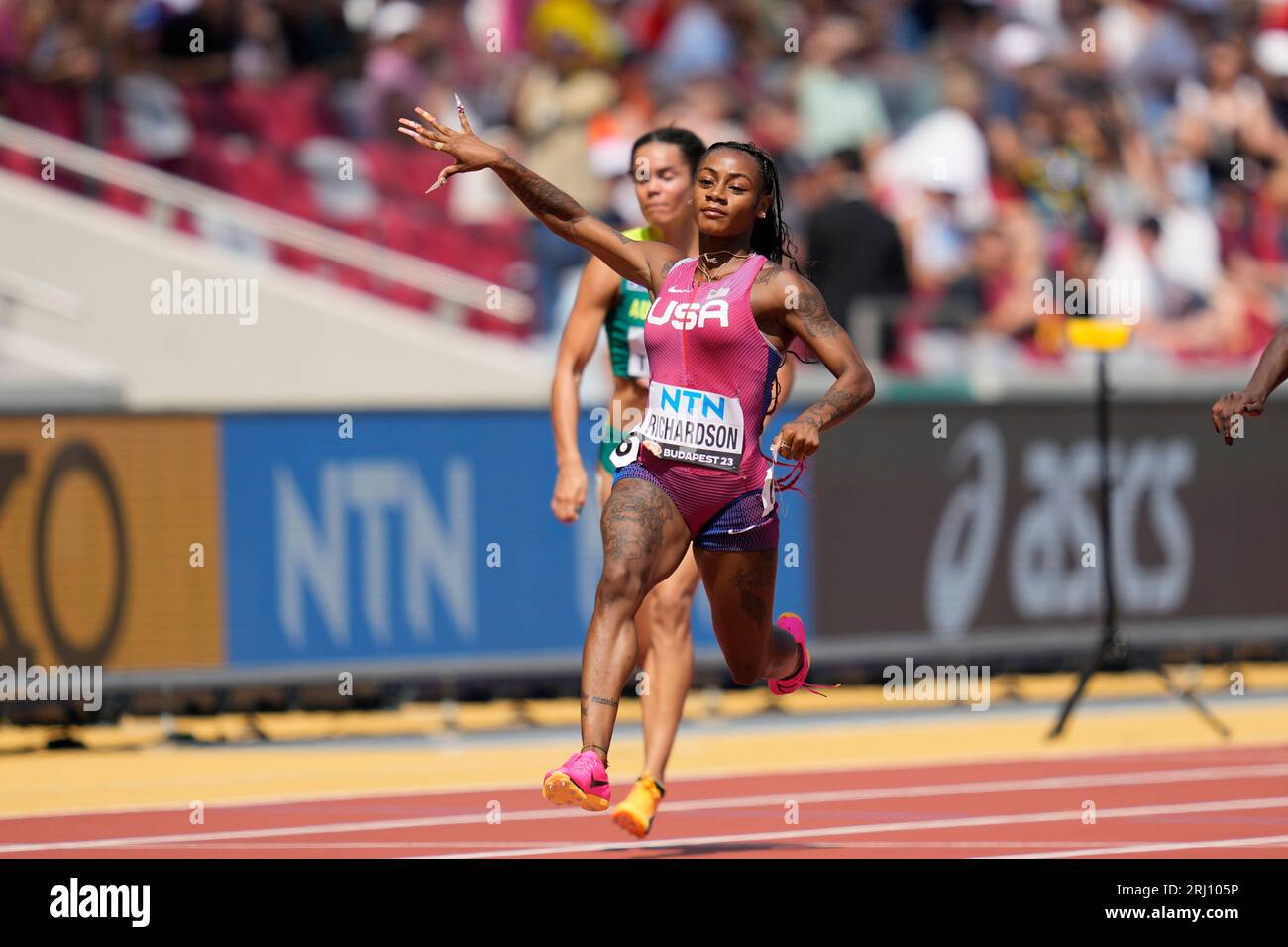 Sha'Carri Richardson, of the United States, reacts in the Women's 100 ...