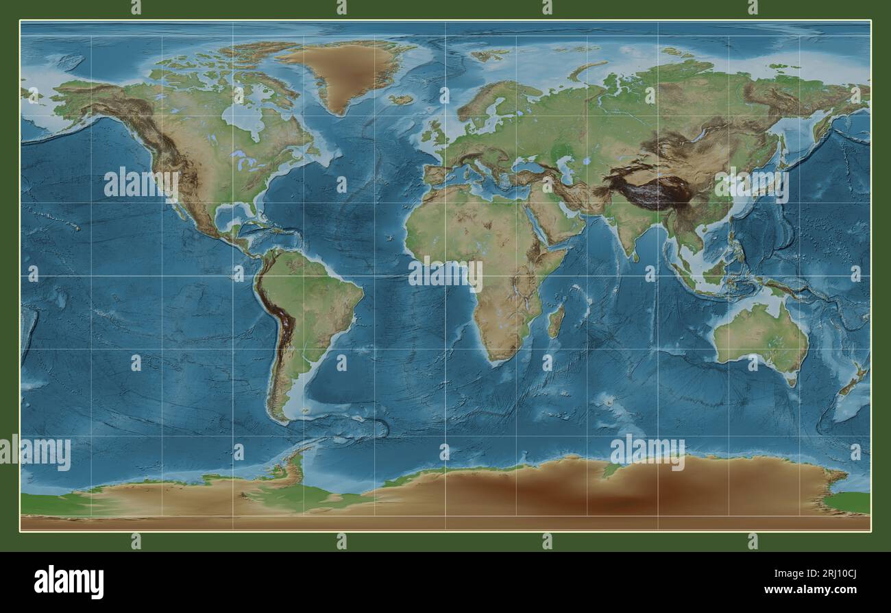Colored elevation map of the world in the Compact Miller projection ...