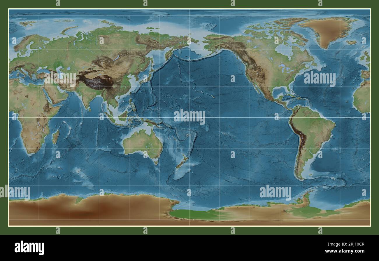 Colored elevation map of the world in the Compact Miller projection ...