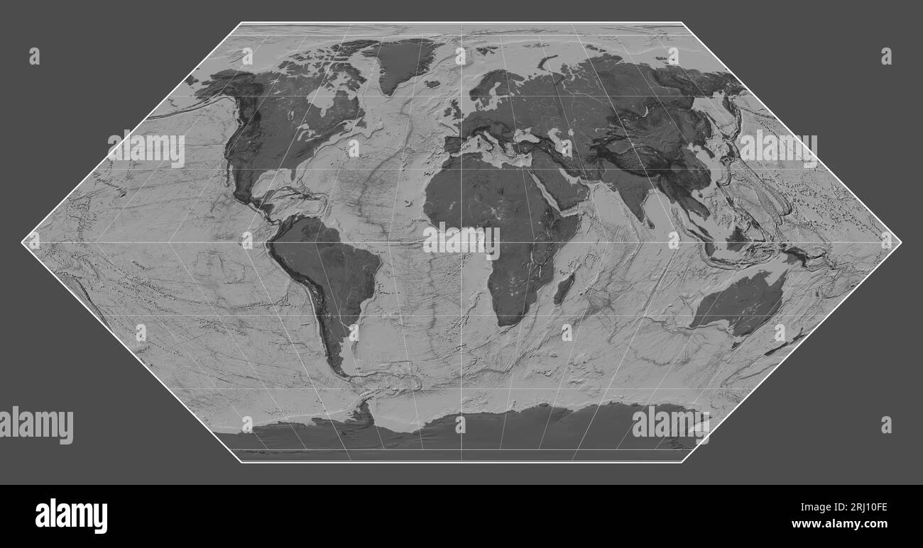 Bilevel map of the world in the Eckert I projection centered on the ...