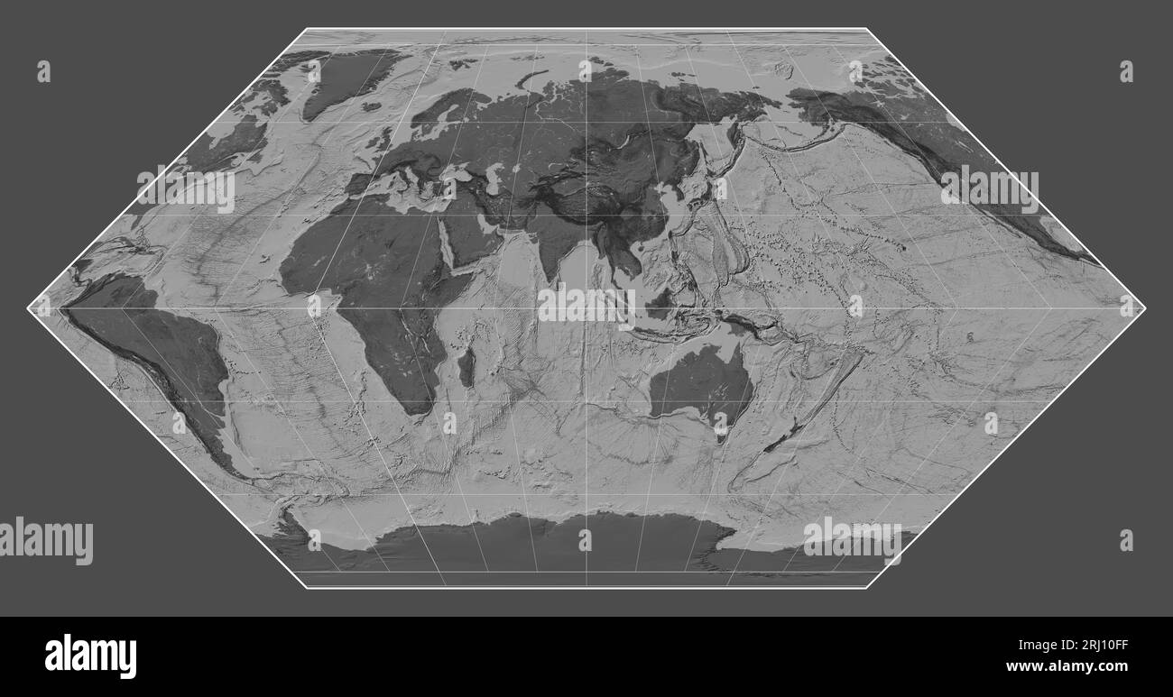 Bilevel map of the world in the Eckert I projection centered on the ...