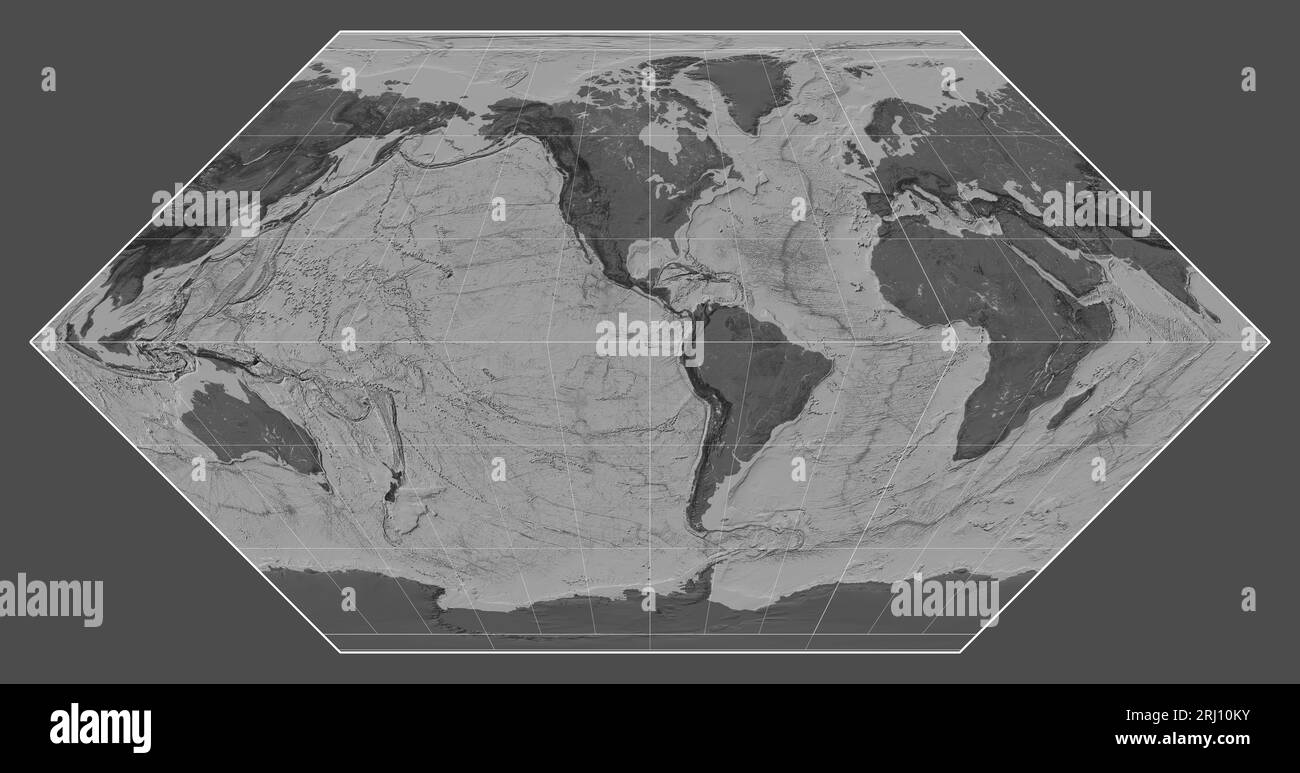 Bilevel map of the world in the Eckert I projection centered on the ...