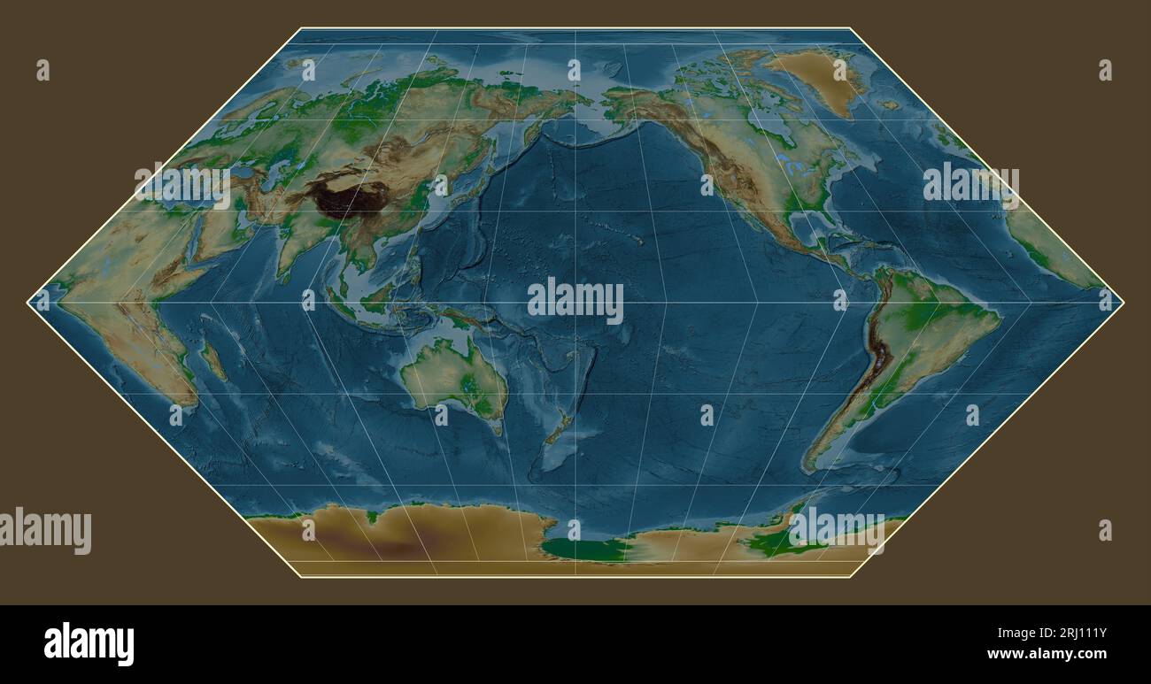 Physical map of the world in the Eckert I projection centered on the ...