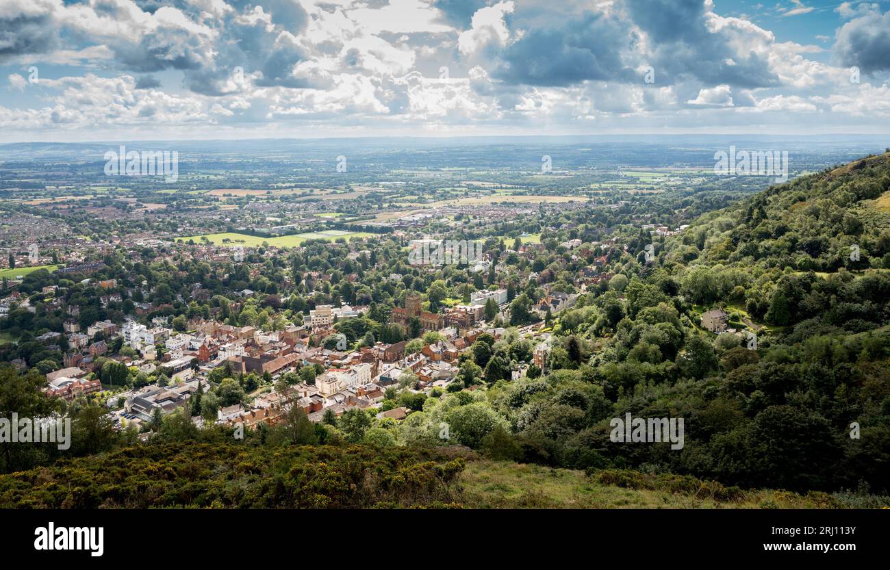 View looking towards the spa town of malvern and the Vale of Evesham from the Malvern Hills ...