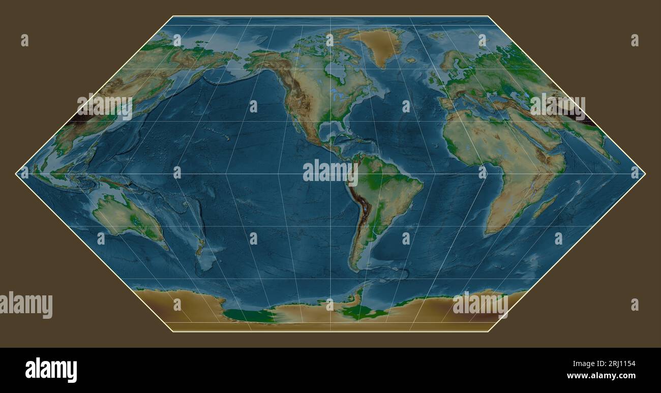 Physical map of the world in the Eckert I projection centered on the ...
