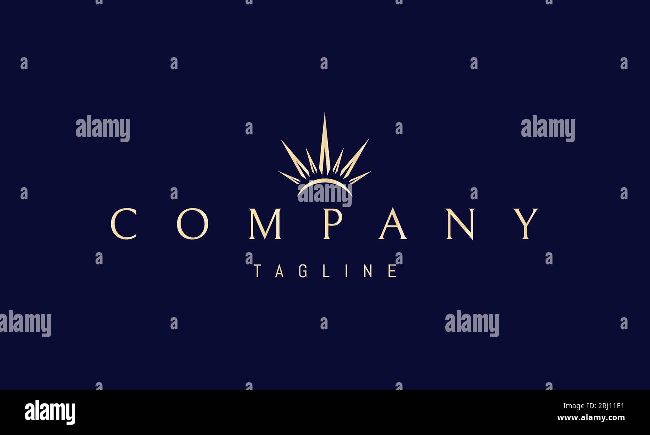Vector golden logo on which an abstract image of a shining rising sun ...