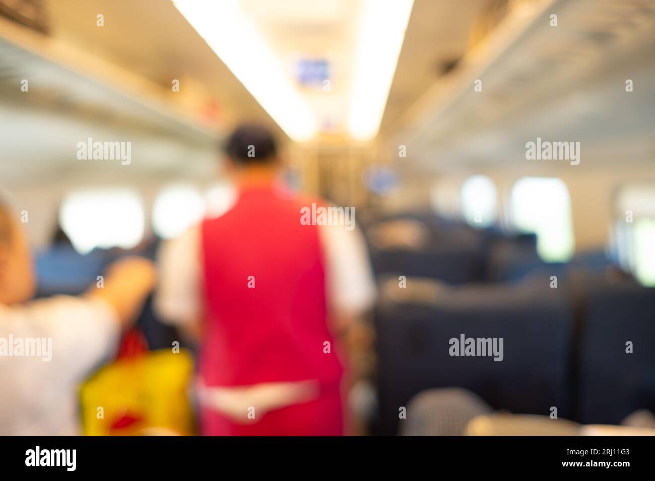 unfocused high-speed train inside as background horizontal Stock Photo ...
