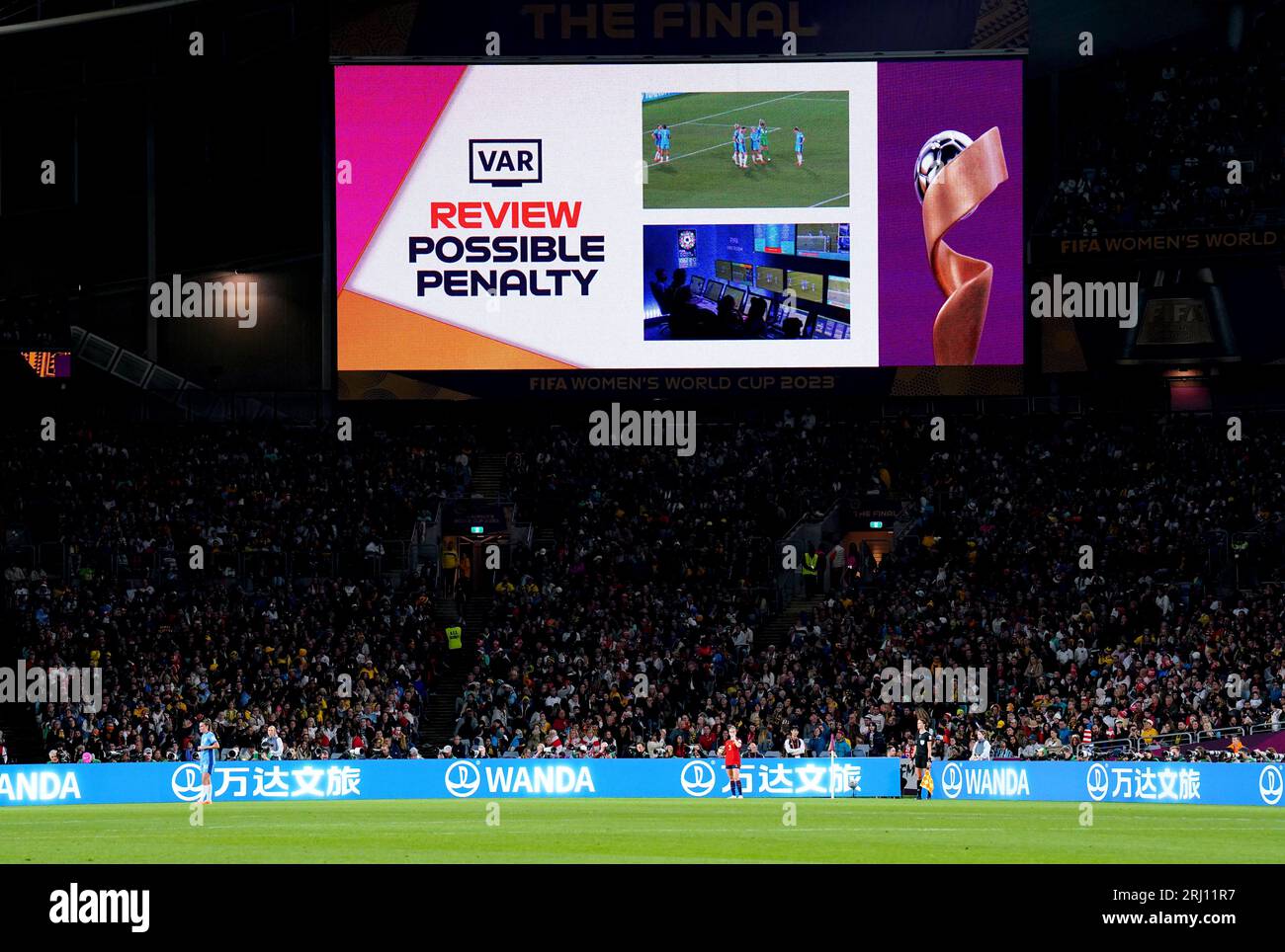 VAR checks for a possible penalty for a handball from England's Keira ...