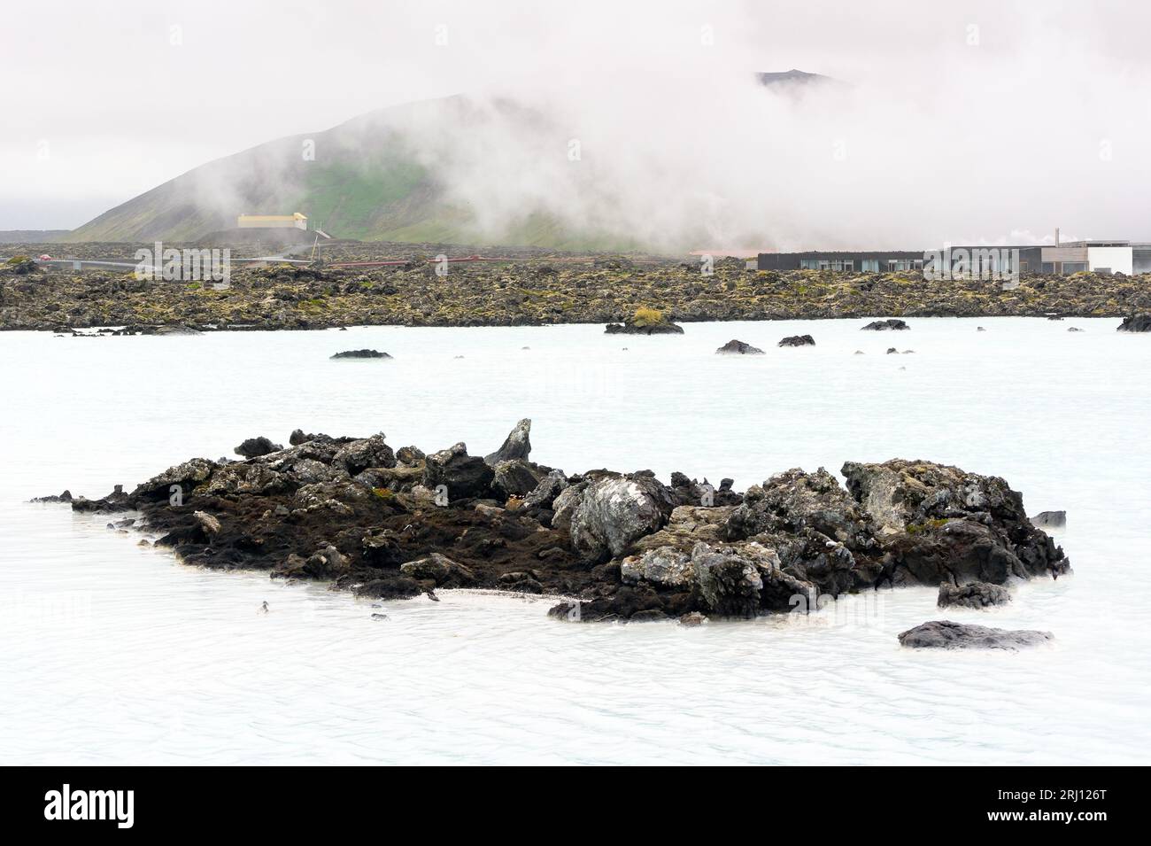 Landscape outside the famous geothermal Blue Lagoon spa in Iceland with ...