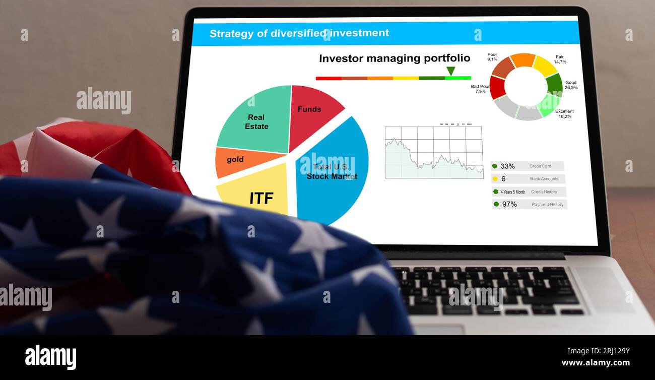 Strategy of diversified investment. Investor managing portfolio. Pie ...