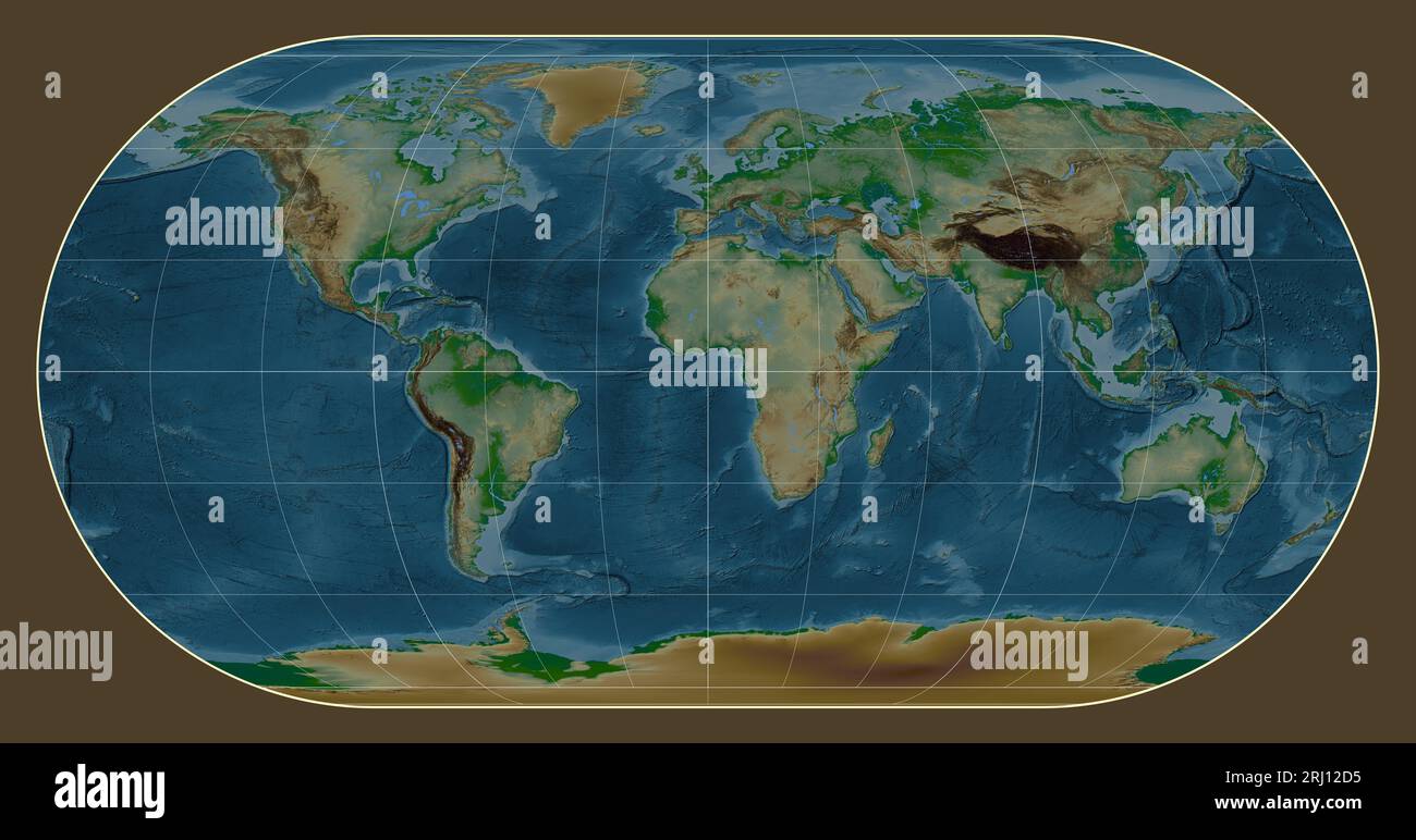 Physical map of the world in the Eckert III projection centered on the ...