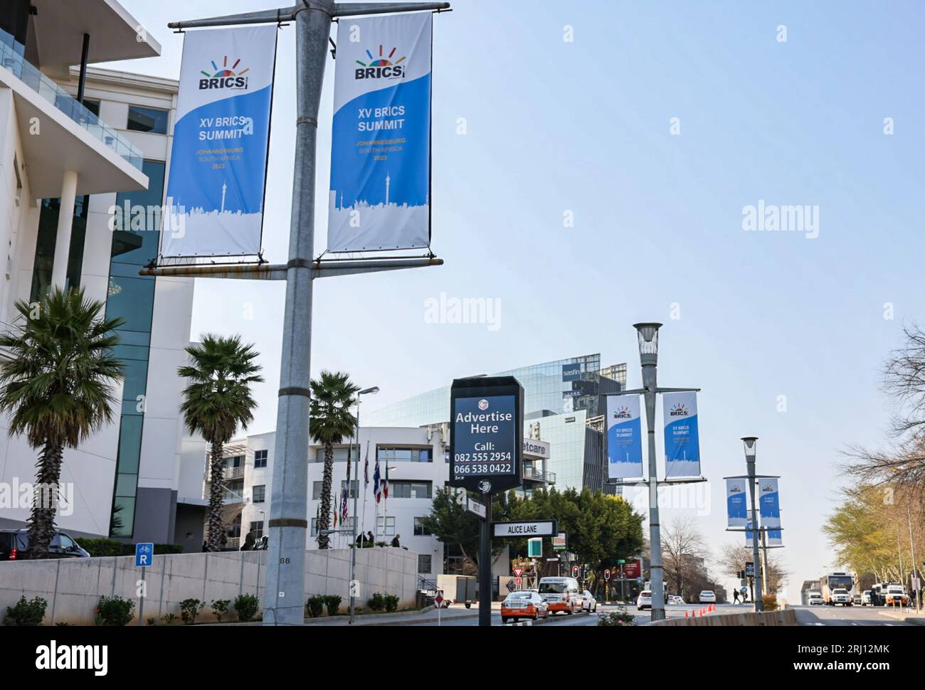 Banners advertising the 2023 BRIC's summit are hung on the streets ...