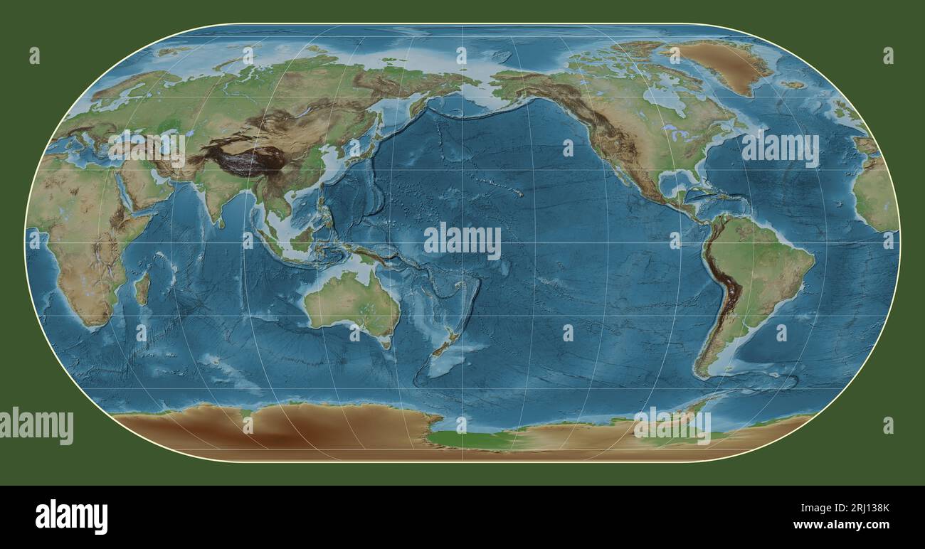 Colored elevation map of the world in the Eckert III projection ...
