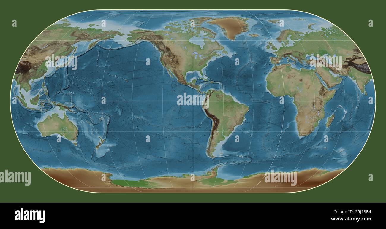 Colored elevation map of the world in the Eckert III projection ...