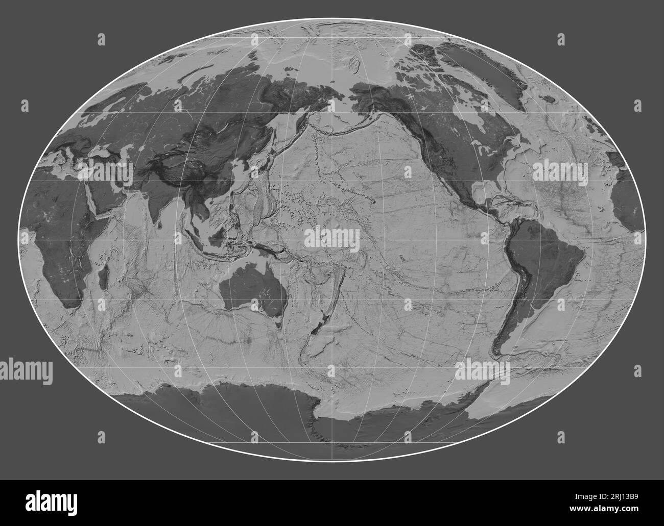 Bilevel map of the world in the Fahey projection centered on the ...
