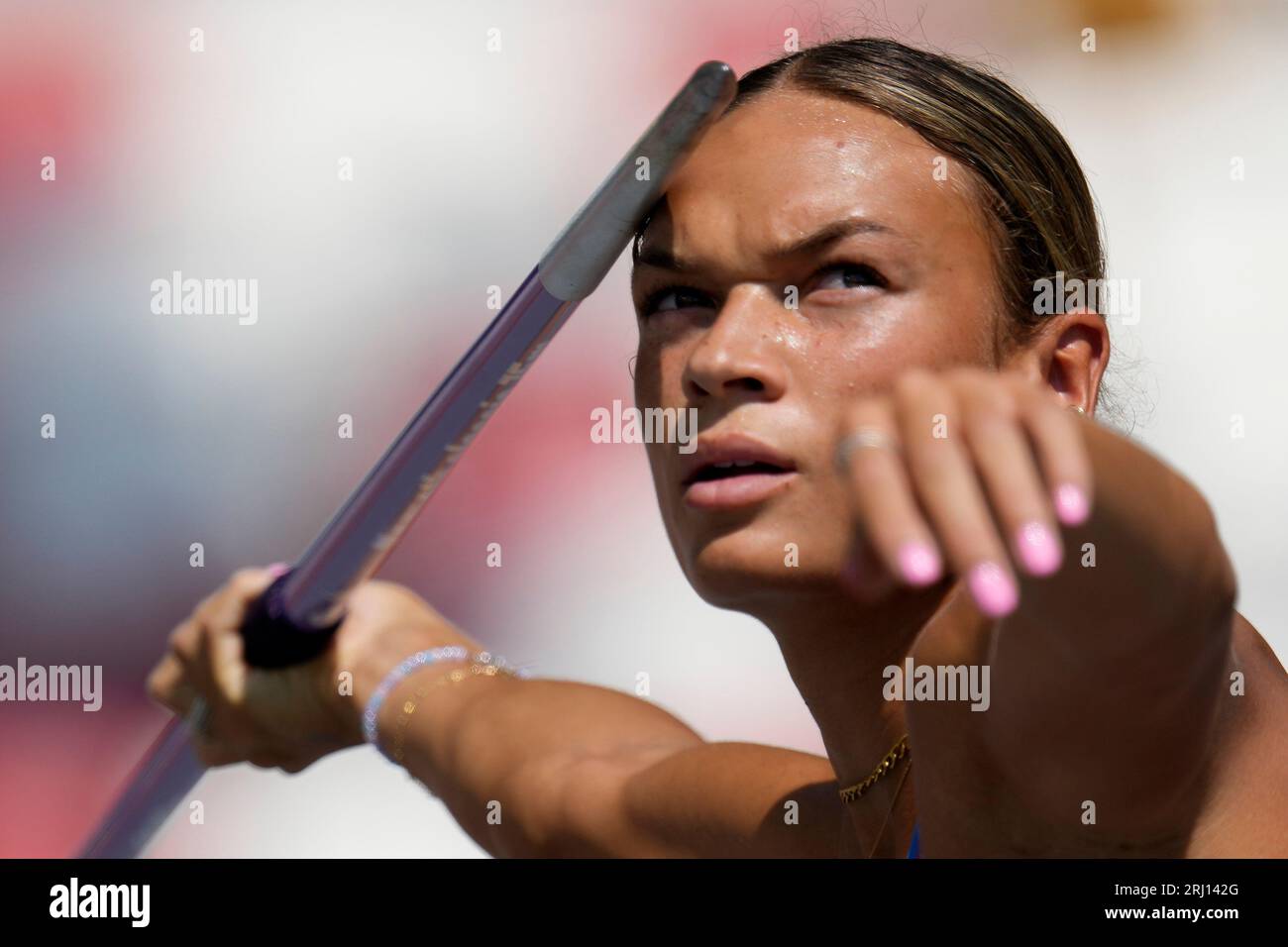 Anna Hall, of the United States, compete in the Heptathlon-javelin ...