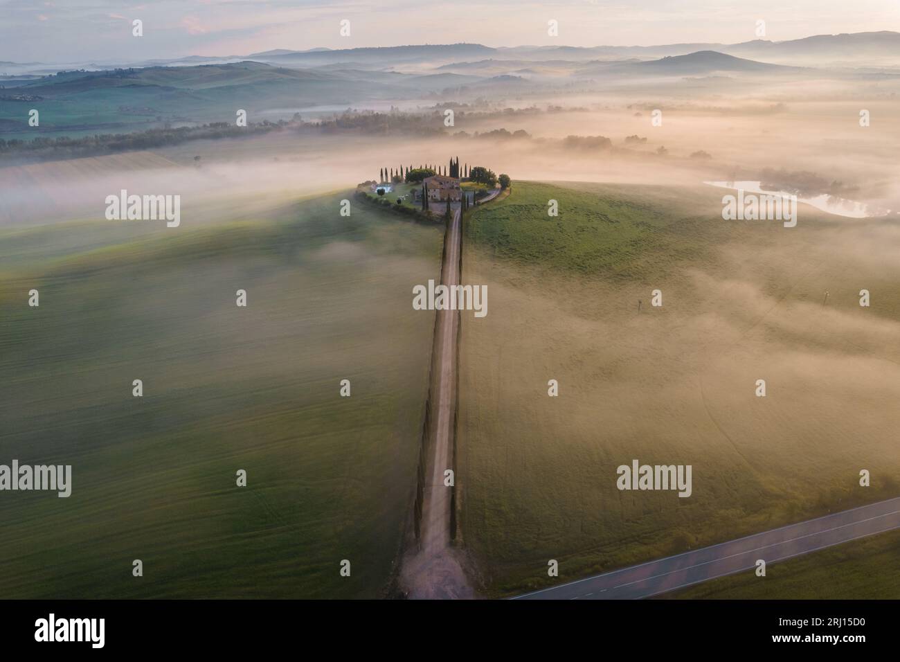 Aerial view of the goggy landscape at farmhouse Poggio Covili at ...