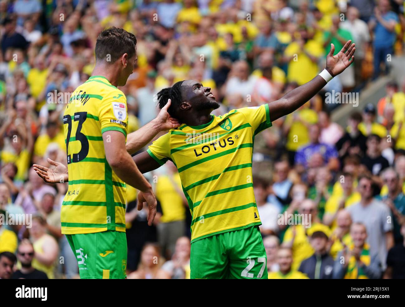 Norwich City's Jonathan Rowe (right) celebrates scoring his side's ...