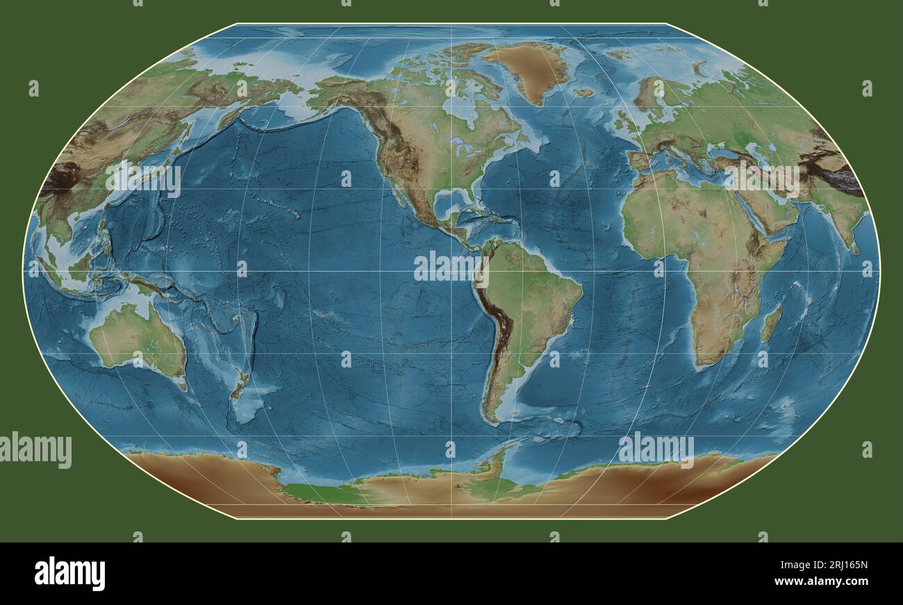 Colored elevation map of the world in the Kavrayskiy VII projection ...