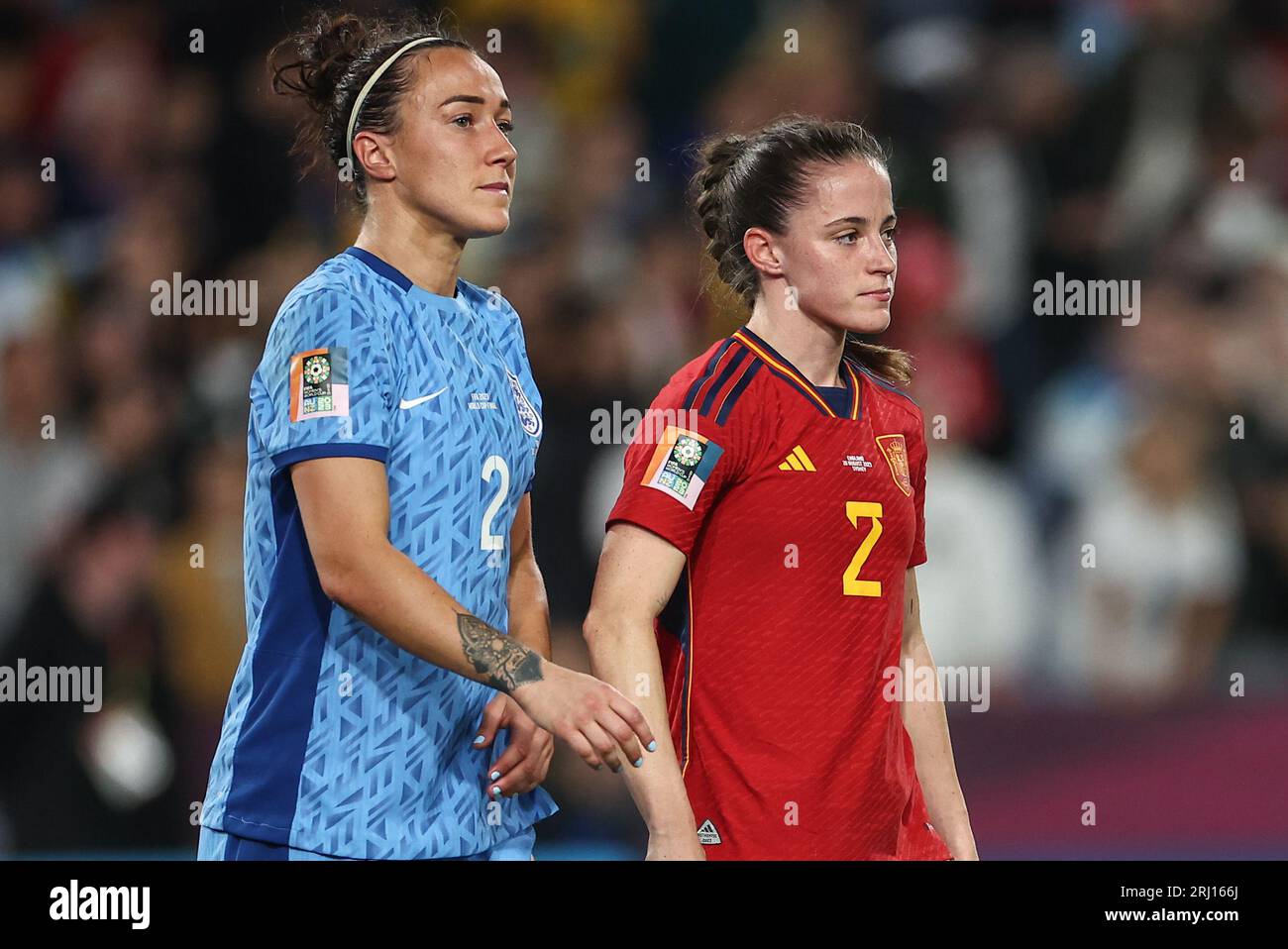 Lucy Bronze #2 of England and Ona Batlle #2 of Spain after Spain win 1 ...