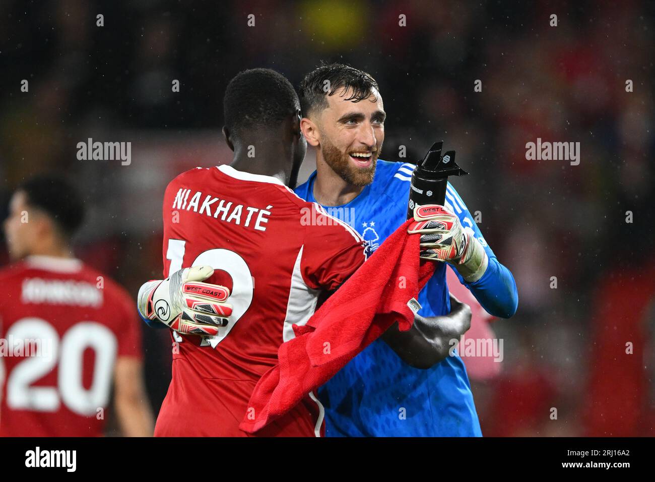 Matt Turner of Nottingham Forest celebrates victory with Moussa ...