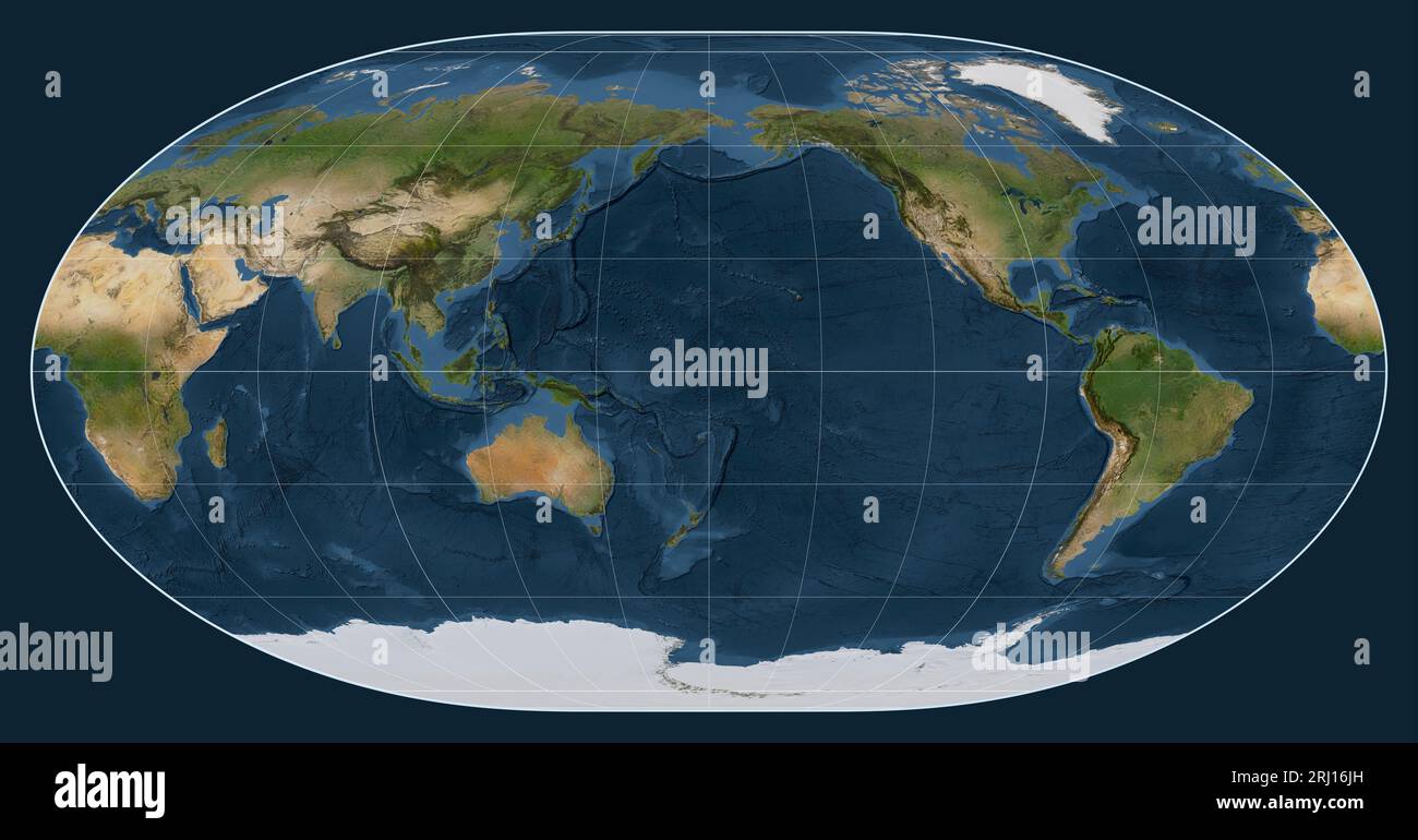 Satellite map of the world in the Loximuthal projection centered on the ...