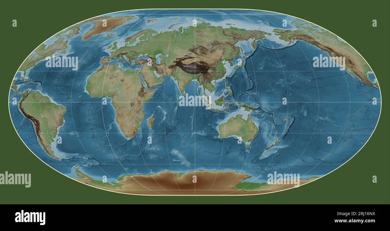 Colored elevation map of the world in the Loximuthal projection ...
