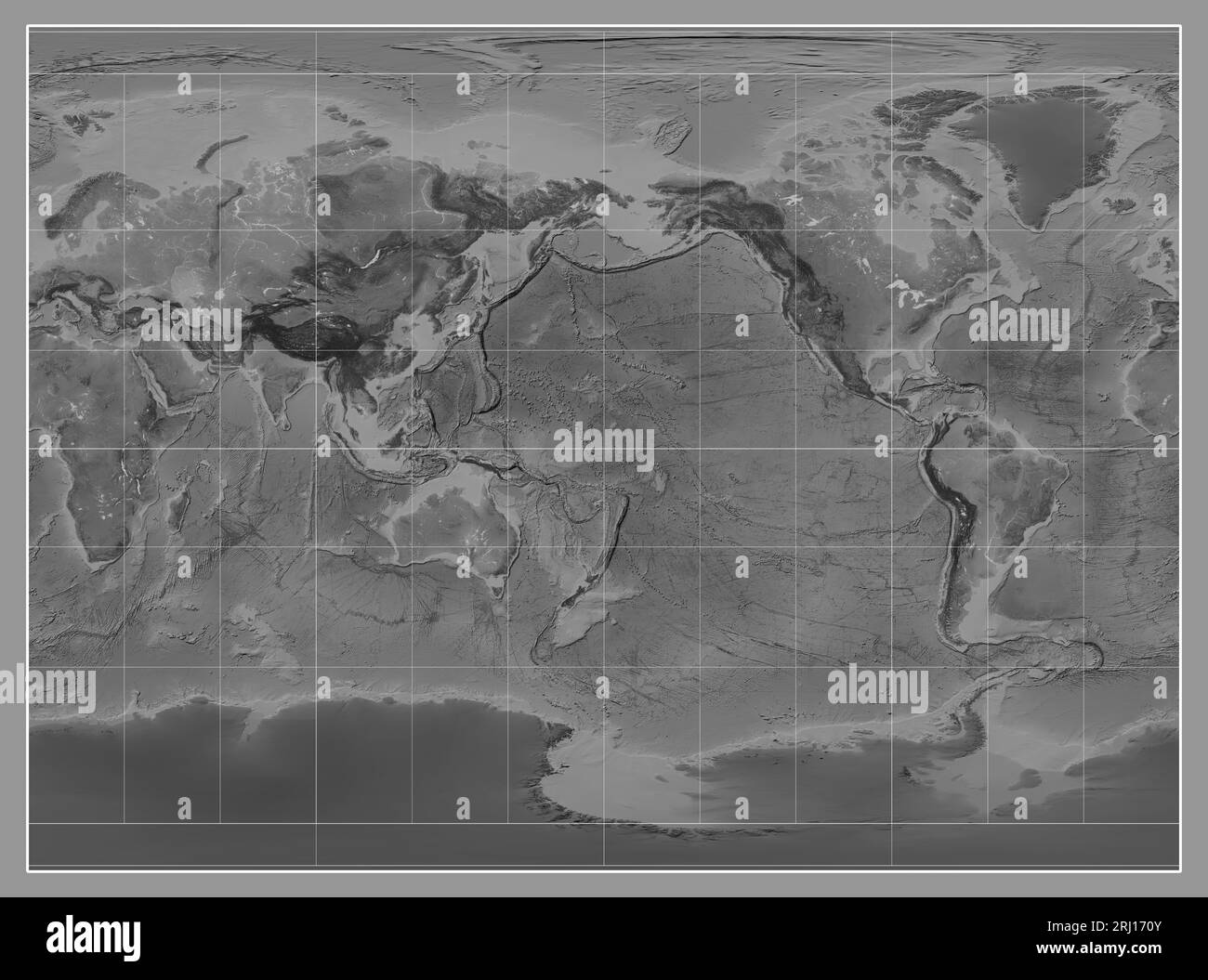 Grayscale map of the world in the Miller Cylindrical projection ...