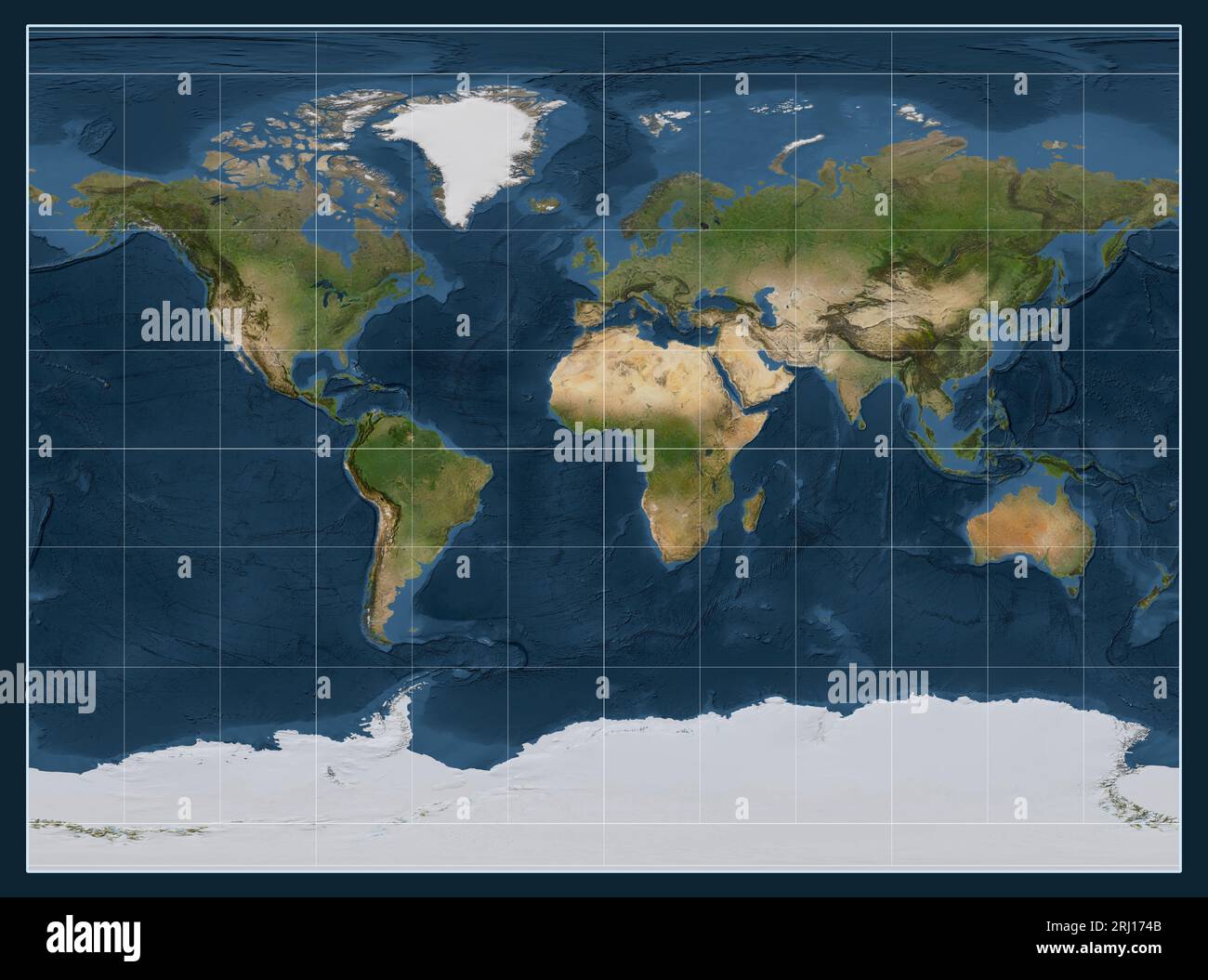 Satellite map of the world in the Miller Cylindrical projection ...