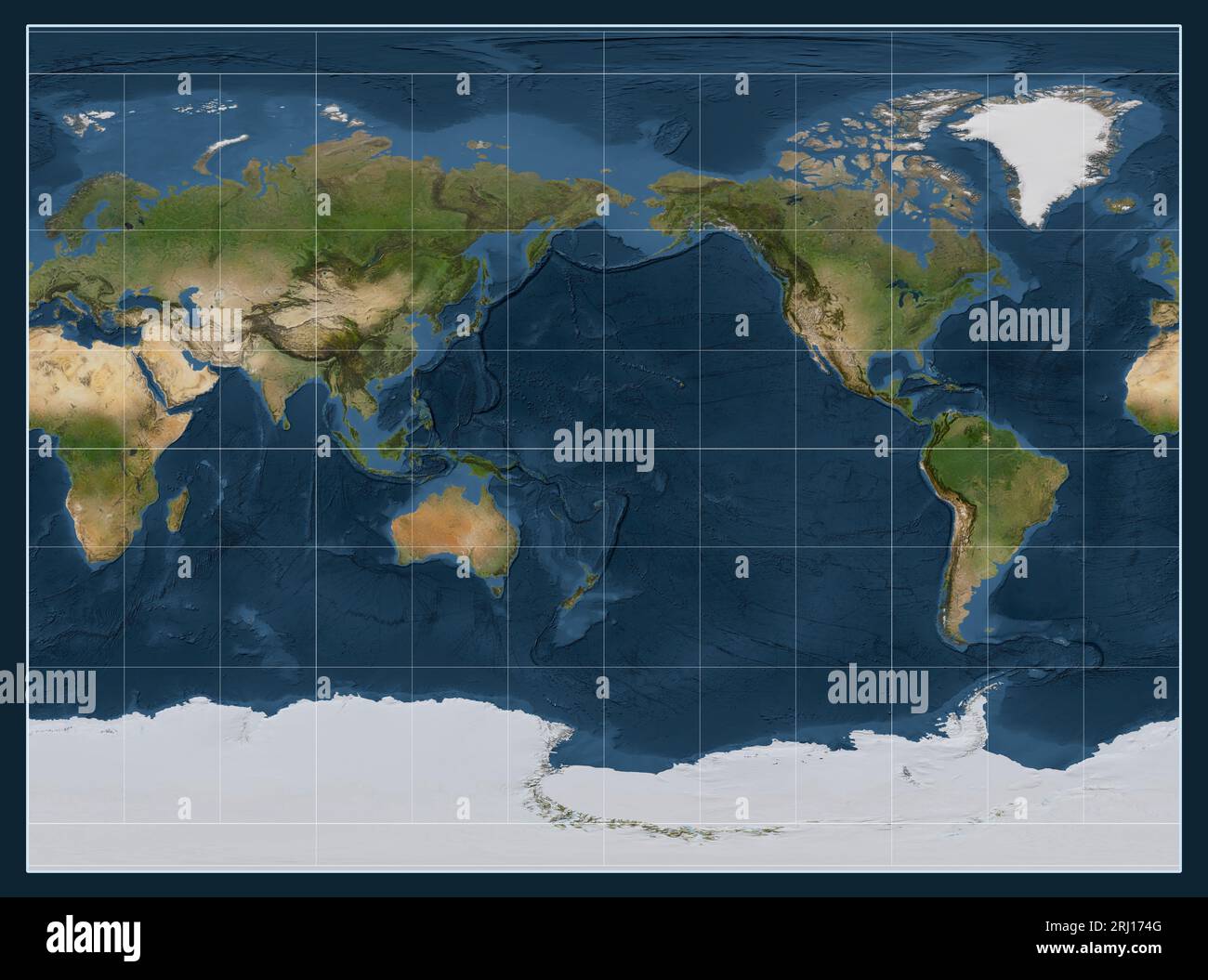 Satellite map of the world in the Miller Cylindrical projection ...