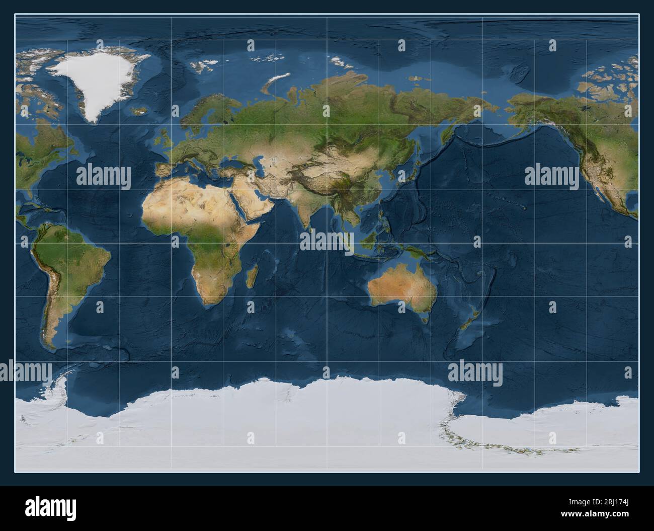 Satellite map of the world in the Miller Cylindrical projection ...