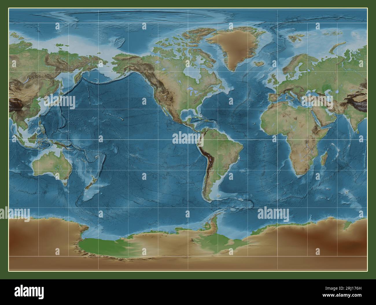 Colored elevation map of the world in the Miller Cylindrical projection ...