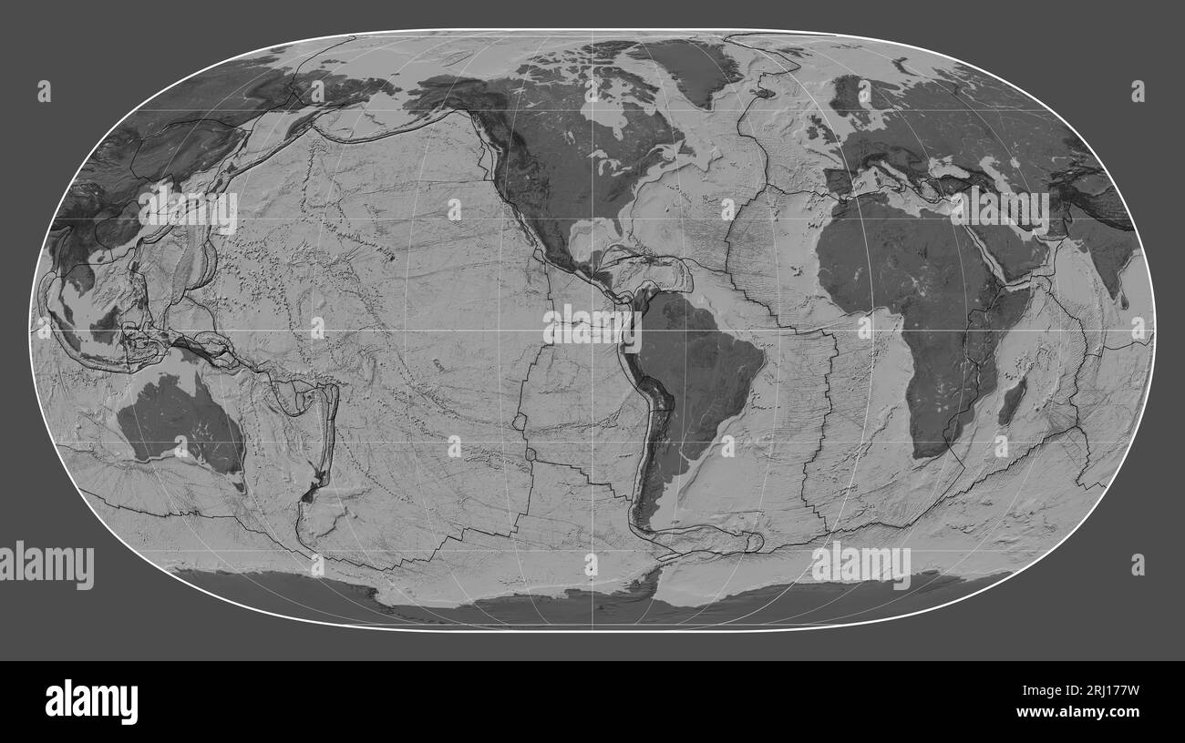 Tectonic plate boundaries on a bilevel map of the world in the Natural ...