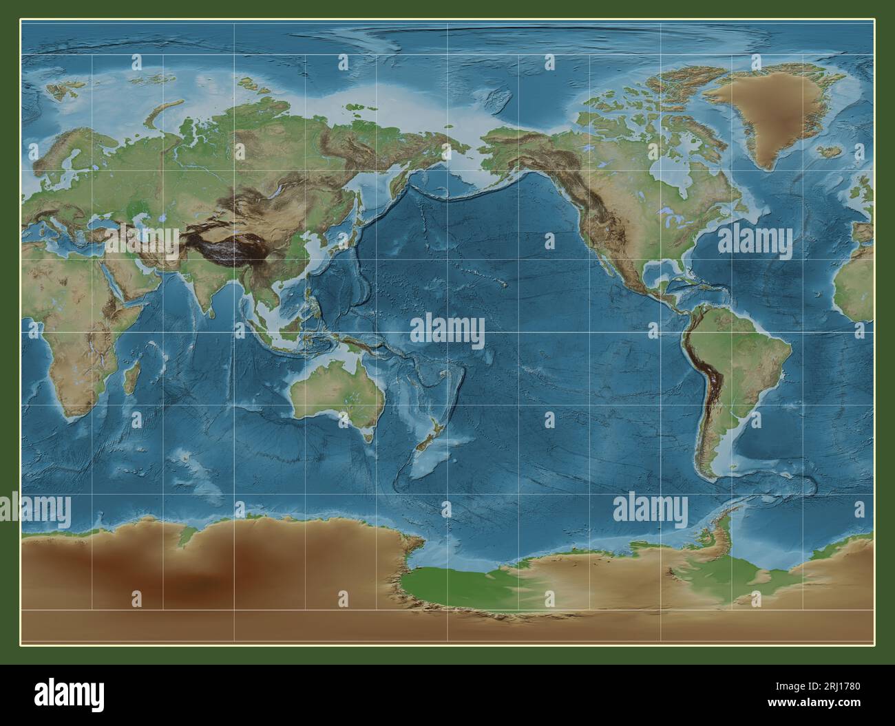 Colored elevation map of the world in the Miller Cylindrical projection ...