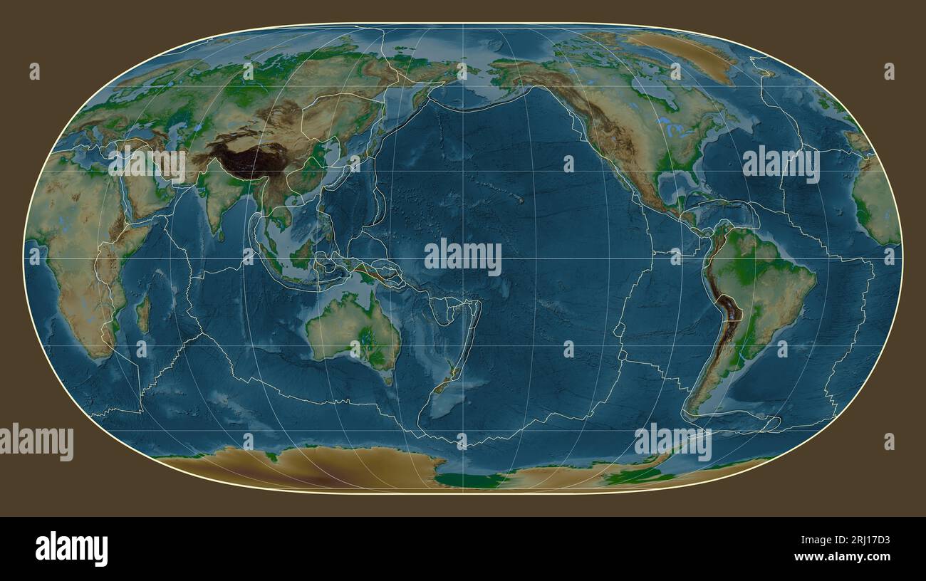 Tectonic plate boundaries on a physical map of the world in the Natural ...