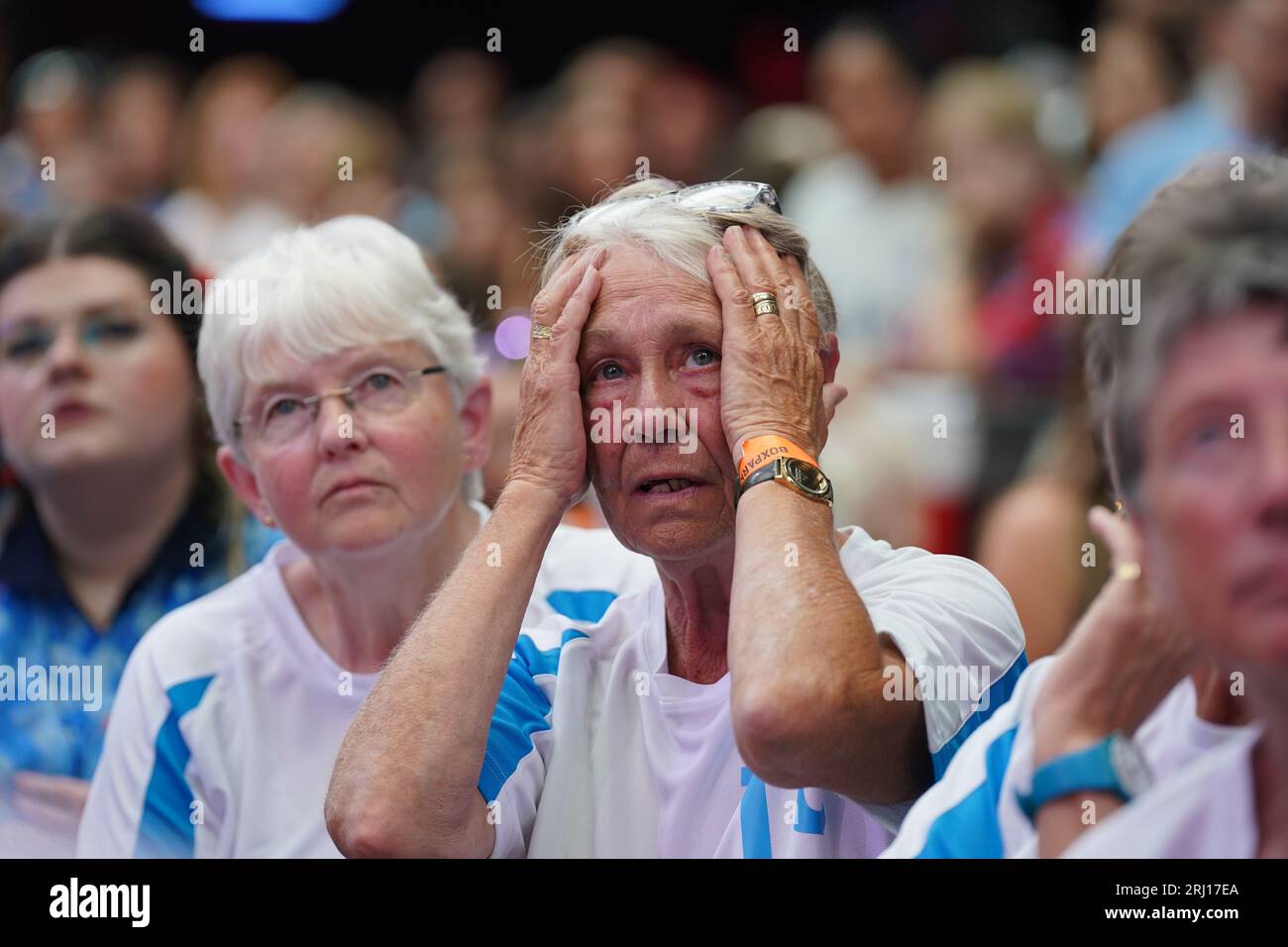 Members of the 1972 England lioness react during a screening of the ...