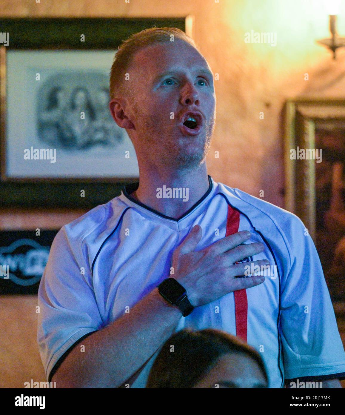 Brighton UK 20th August 2023 - England fans in the King & Queen pub in ...