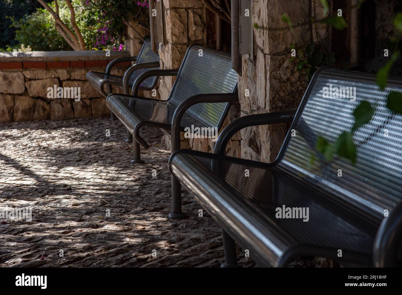 three benches in the park. three benches in the park Stock Photo - Alamy