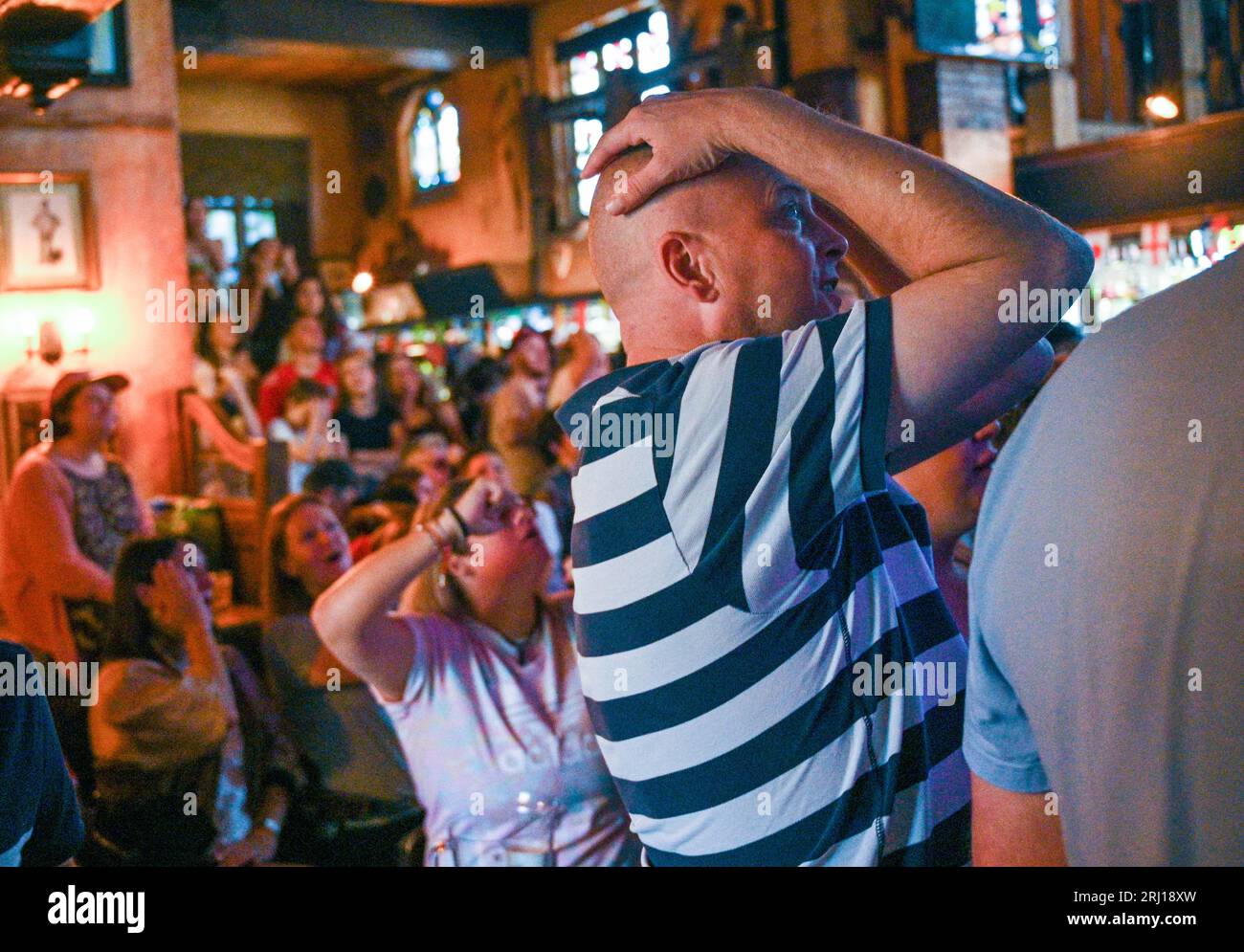 Brighton UK 20th August 2023 - England fans in the King & Queen pub in ...