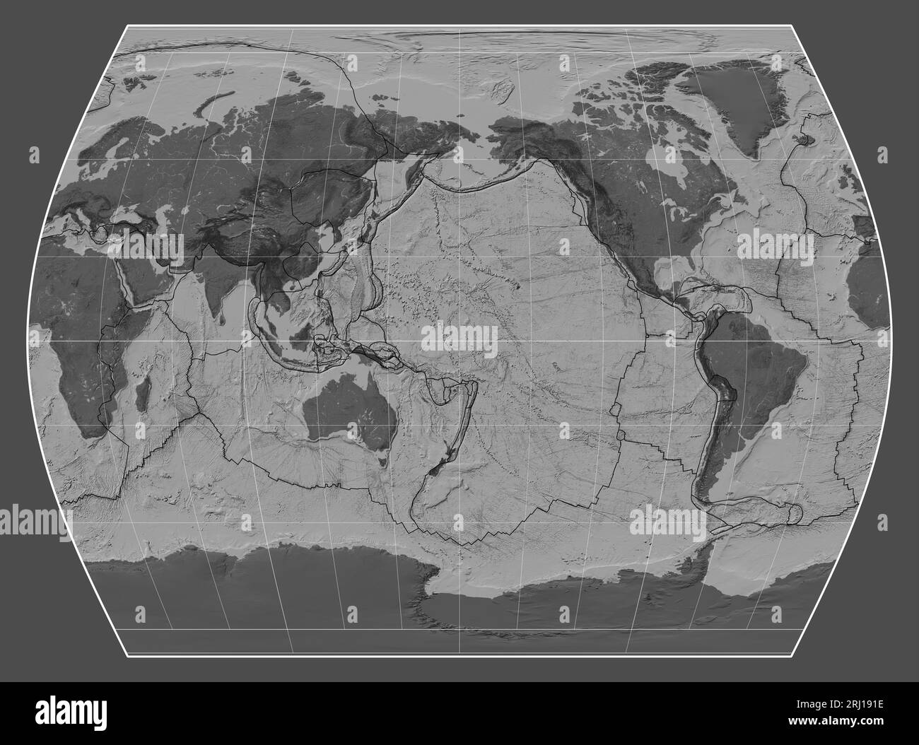 Tectonic plate boundaries on a bilevel map of the world in the Times ...
