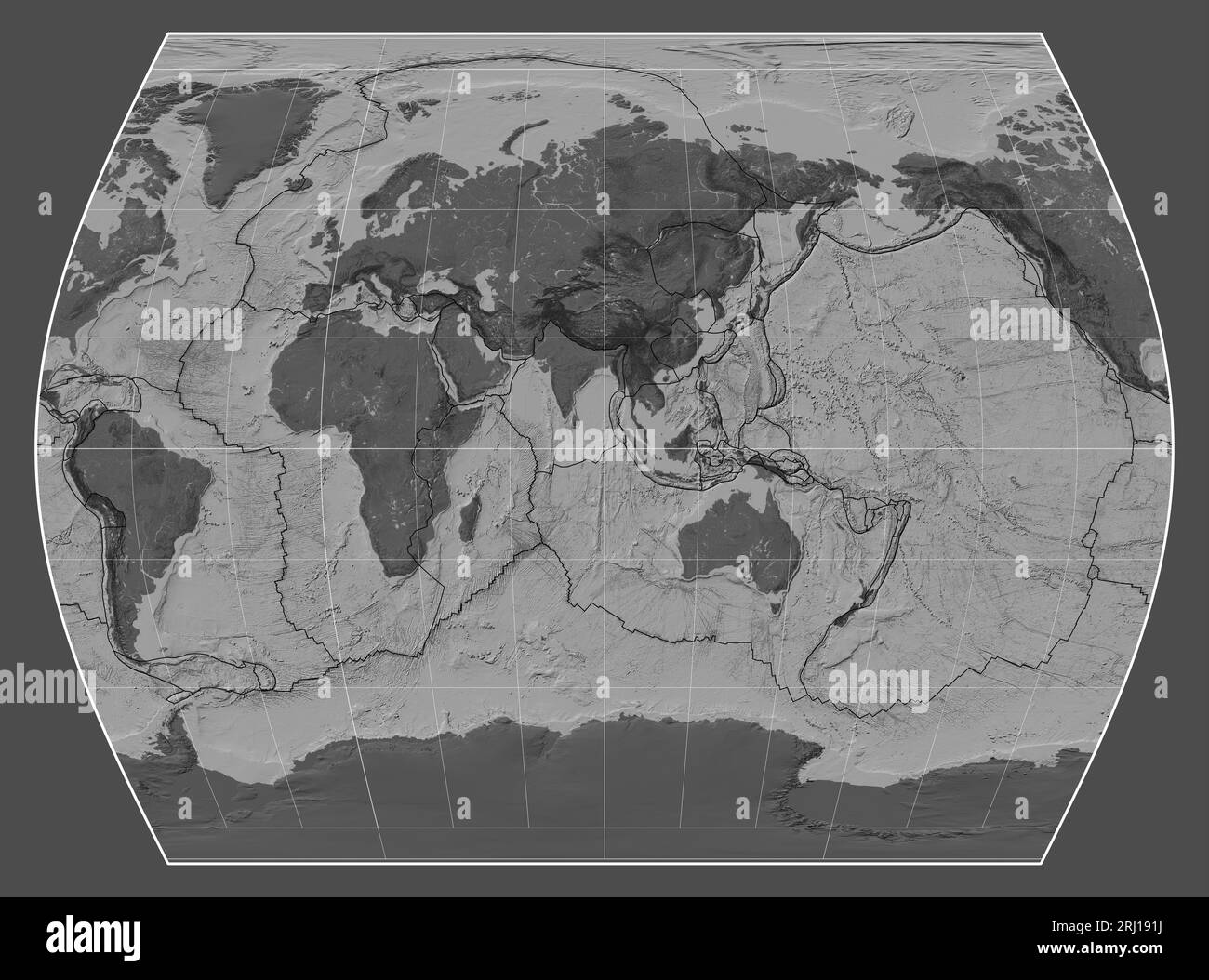 Tectonic plate boundaries on a bilevel map of the world in the Times ...