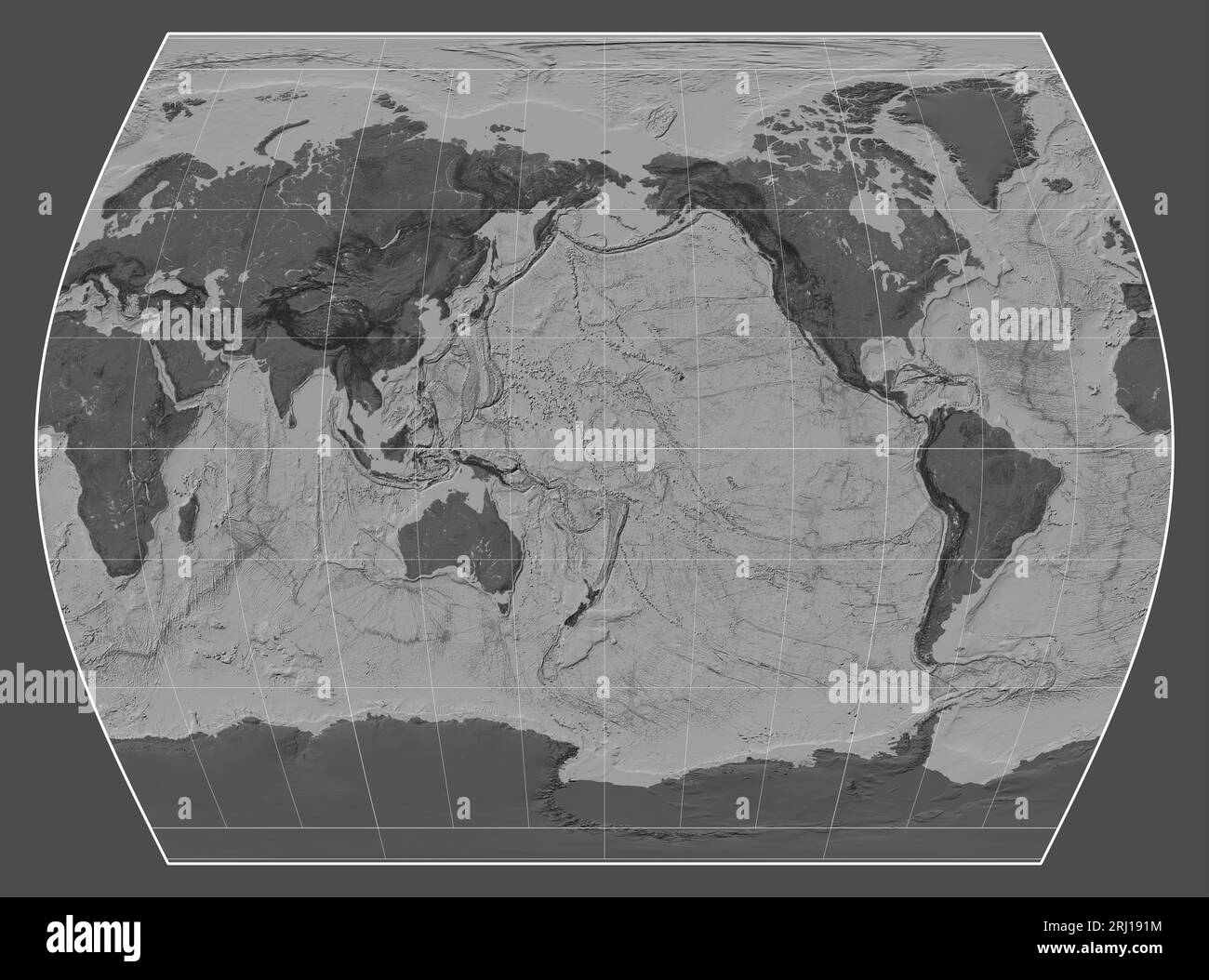 Bilevel map of the world in the Times projection centered on the ...