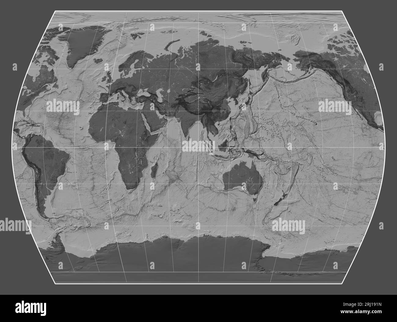 Bilevel map of the world in the Times projection centered on the ...