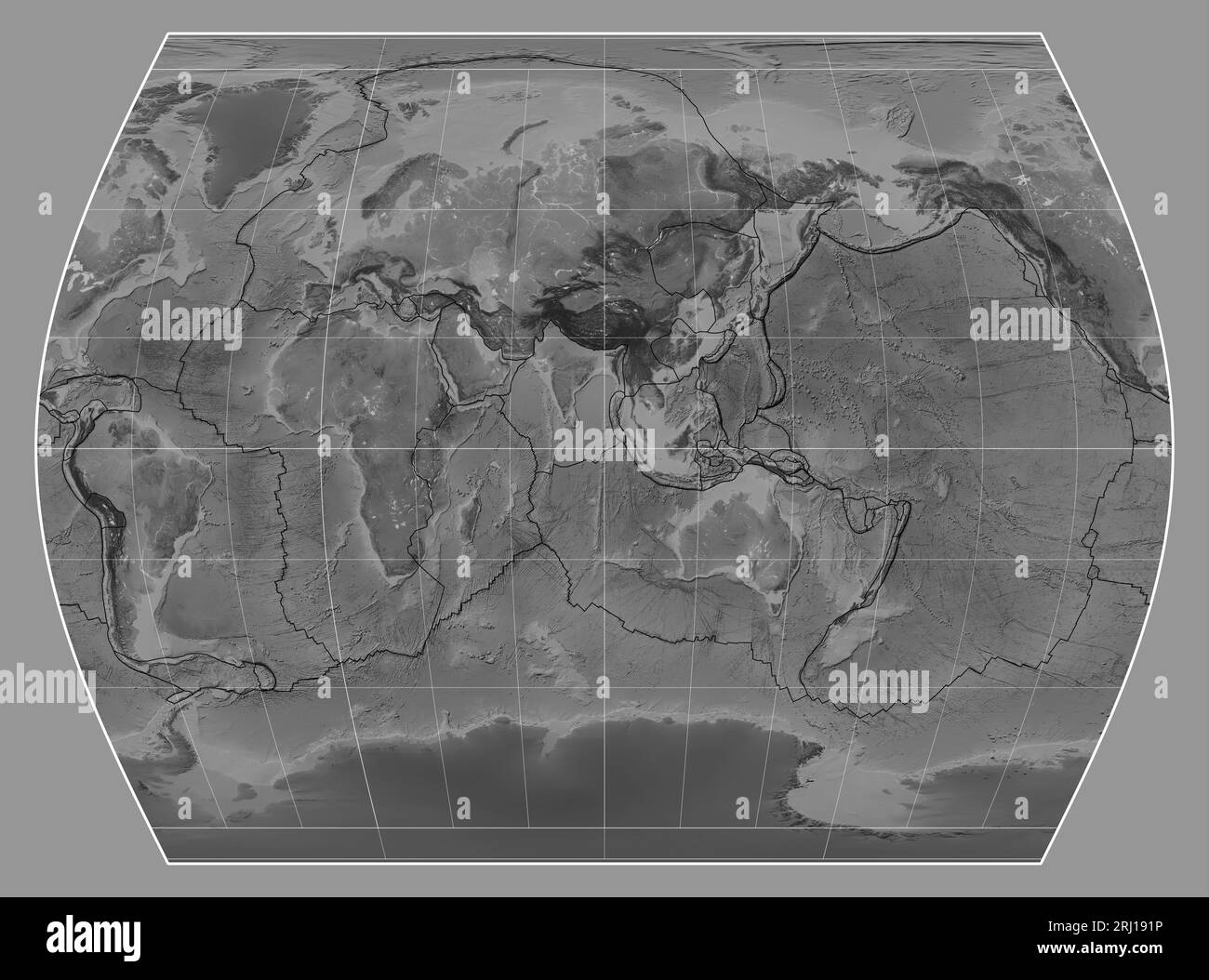 Tectonic plate boundaries on a grayscale map of the world in the Times ...