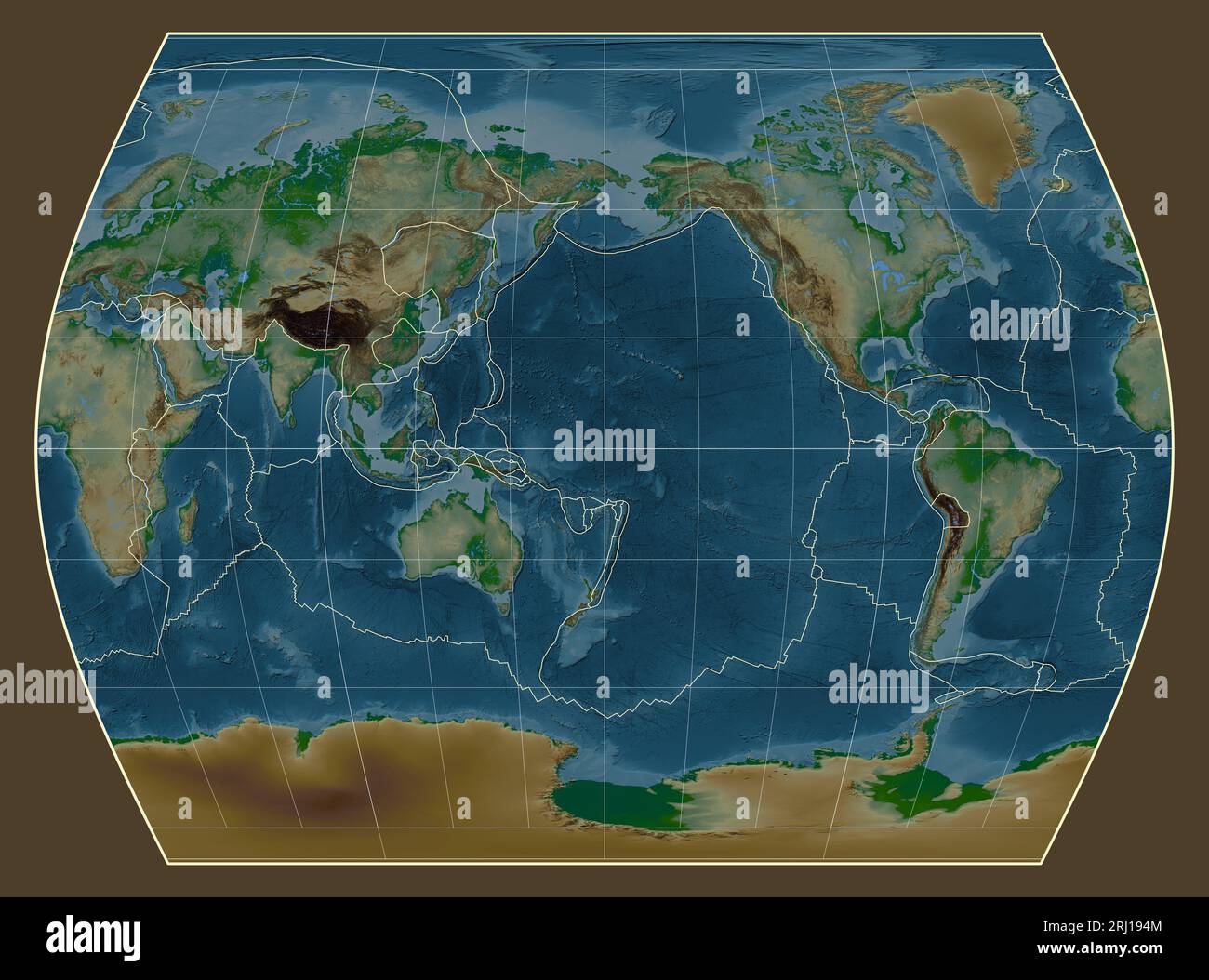 Tectonic plate boundaries on a physical map of the world in the Times ...