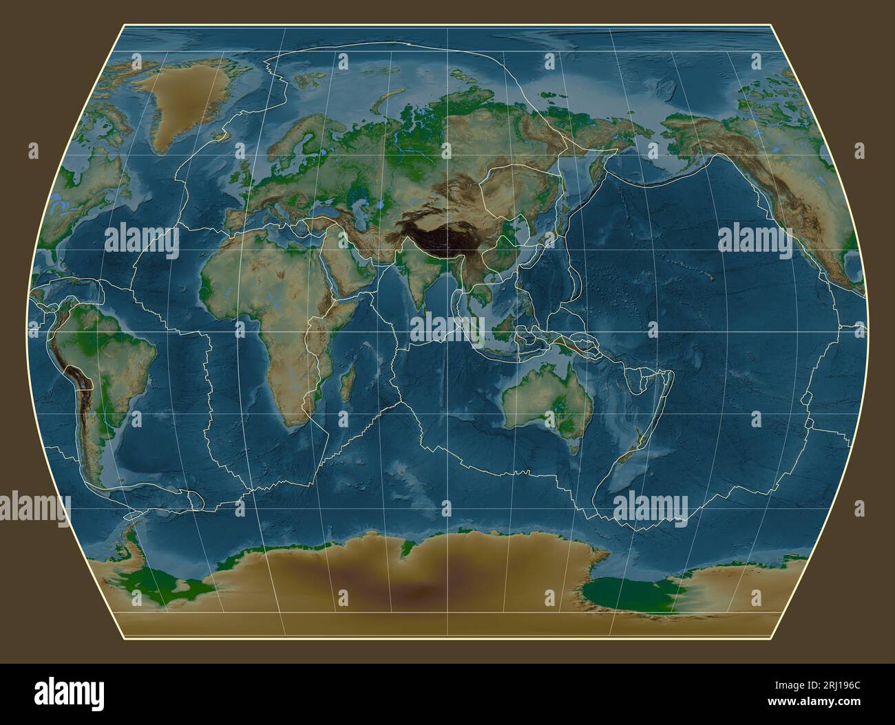 Tectonic plate boundaries on a physical map of the world in the Times ...