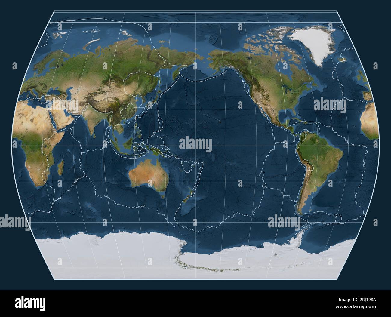Tectonic plate boundaries on a satellite map of the world in the Times ...