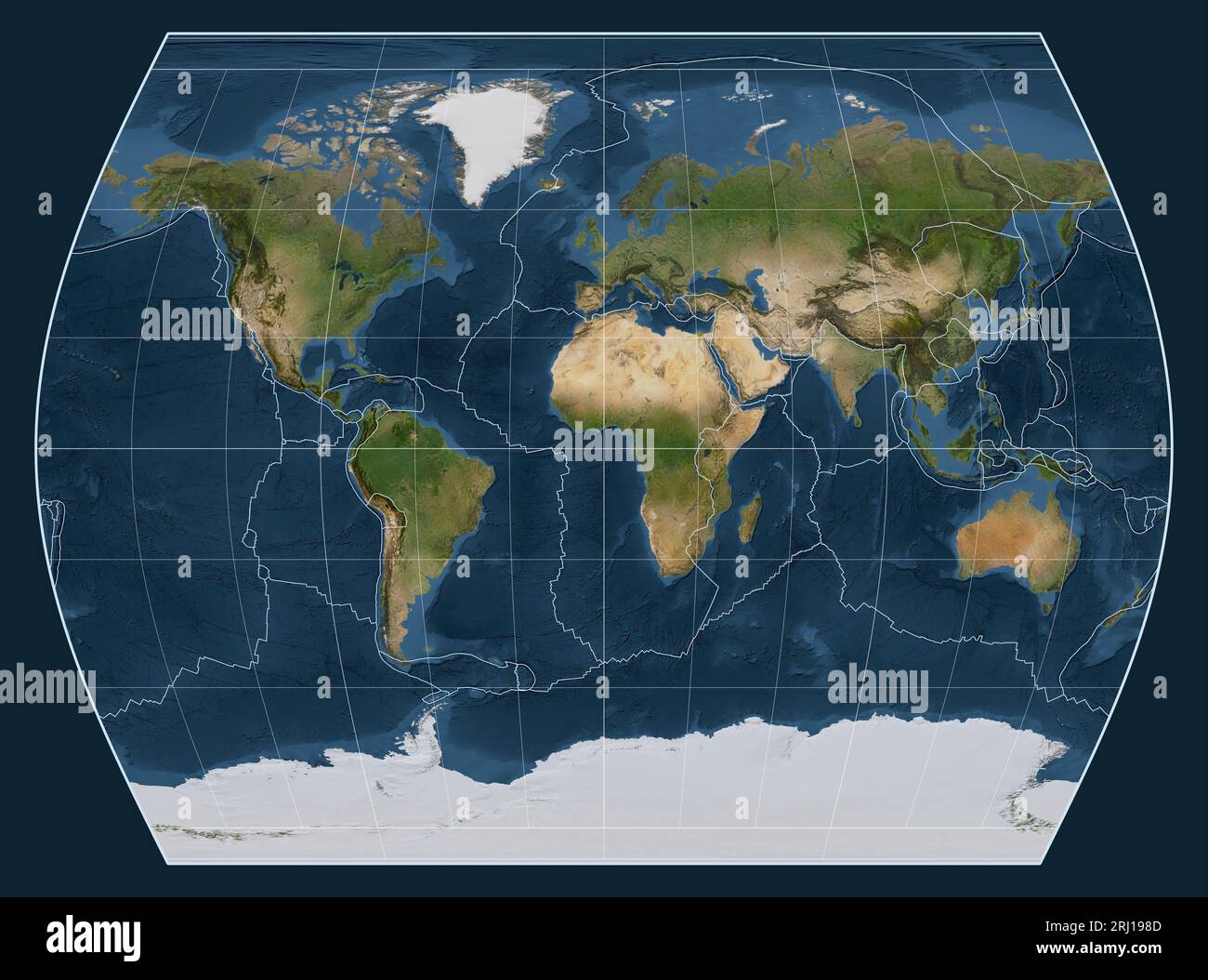 Tectonic plate boundaries on a satellite map of the world in the Times ...