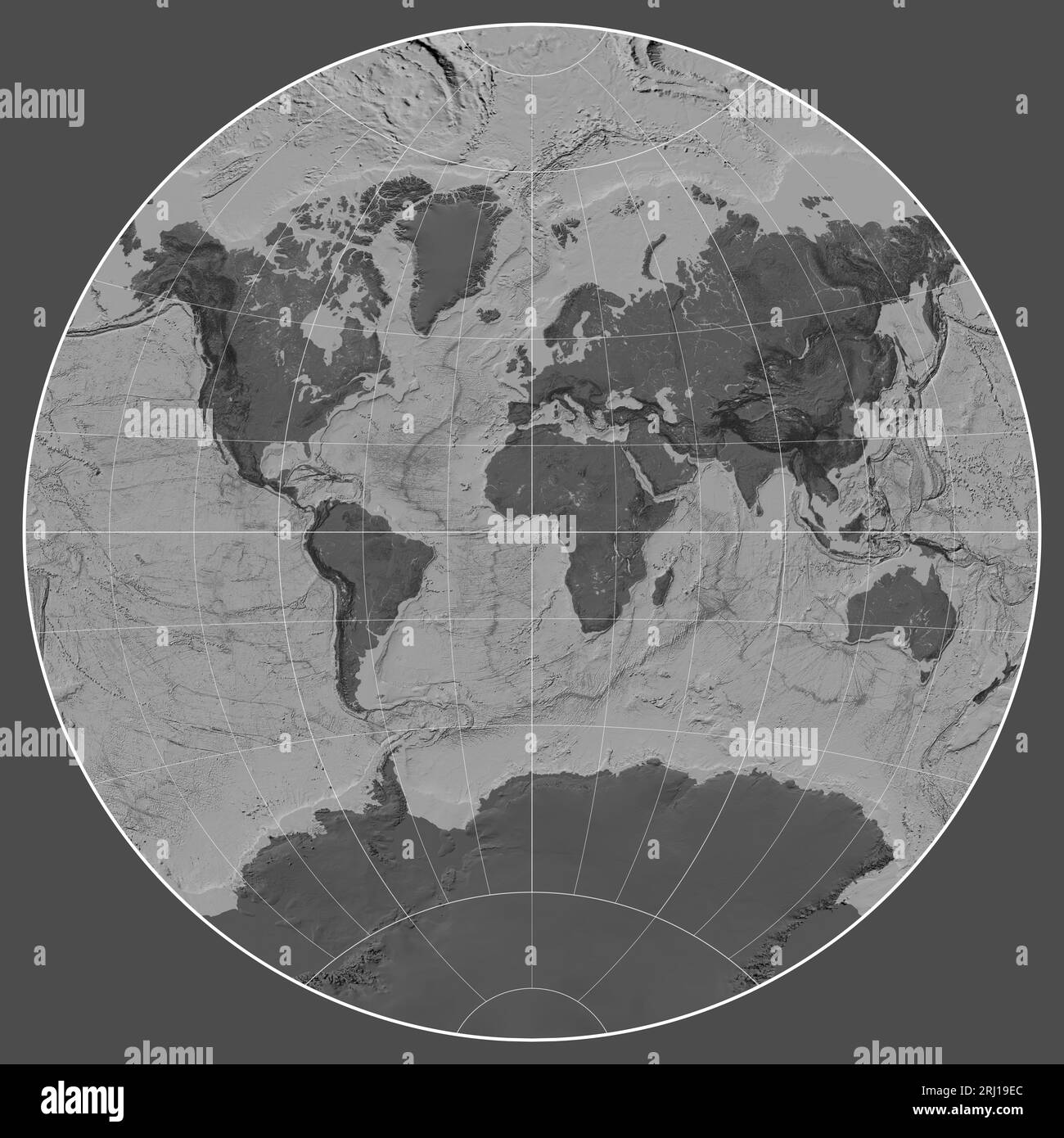 Bilevel map of the world in the van der Grinten I projection centered ...
